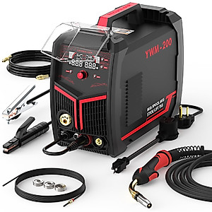 YESWELDER 200Amp Aluminum MIG Welder YWM-200, 110/220V Dual Voltages MIG Flux Cord Stick Lift TIG Multi Proces MIG Welding Machine,Spool Gun Compatible
