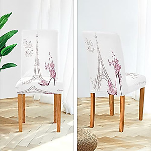 xigua Eiffel Tower and High Heels Surrounded by Butterflies Chair Covers for Dining Room Stretch Chair Slipcovers Removable Washable Anti-dust Kitchen Chair Cover Decorative Seat Protector Set of 4
