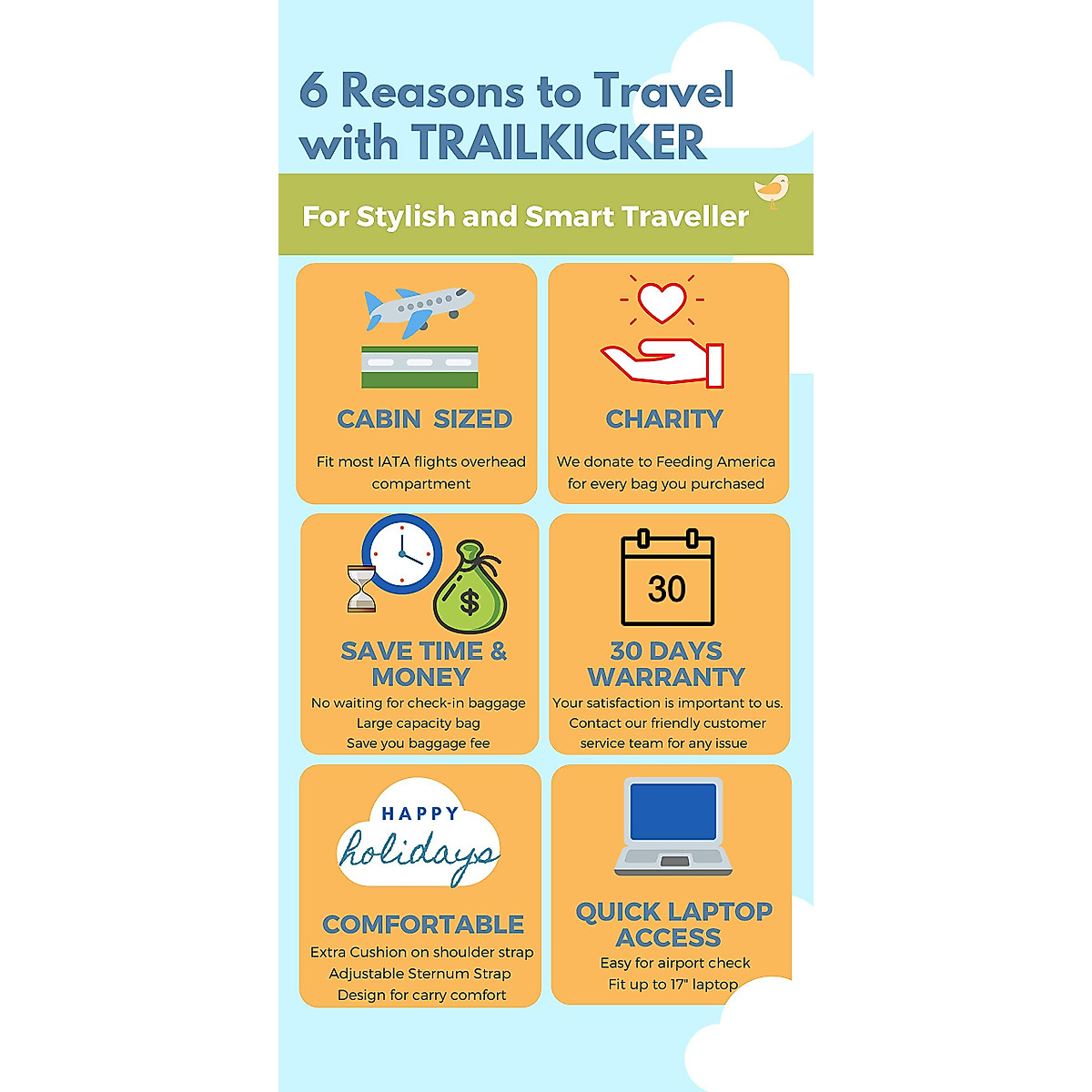 TRAILKICKER 48L Travel Backpack Flight Approved Carry On Backpack Weekender Bag for Men & Women Business Executive (48L Charcoal Grey)