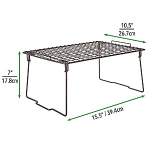 mDesign Farmhouse Metal Stacking Storage Shelf - Closet, Cabinet, Countertop 2-Tier Raised Organizer - for Bedrooms, Bathrooms, Entryways, Hallways - Bronze