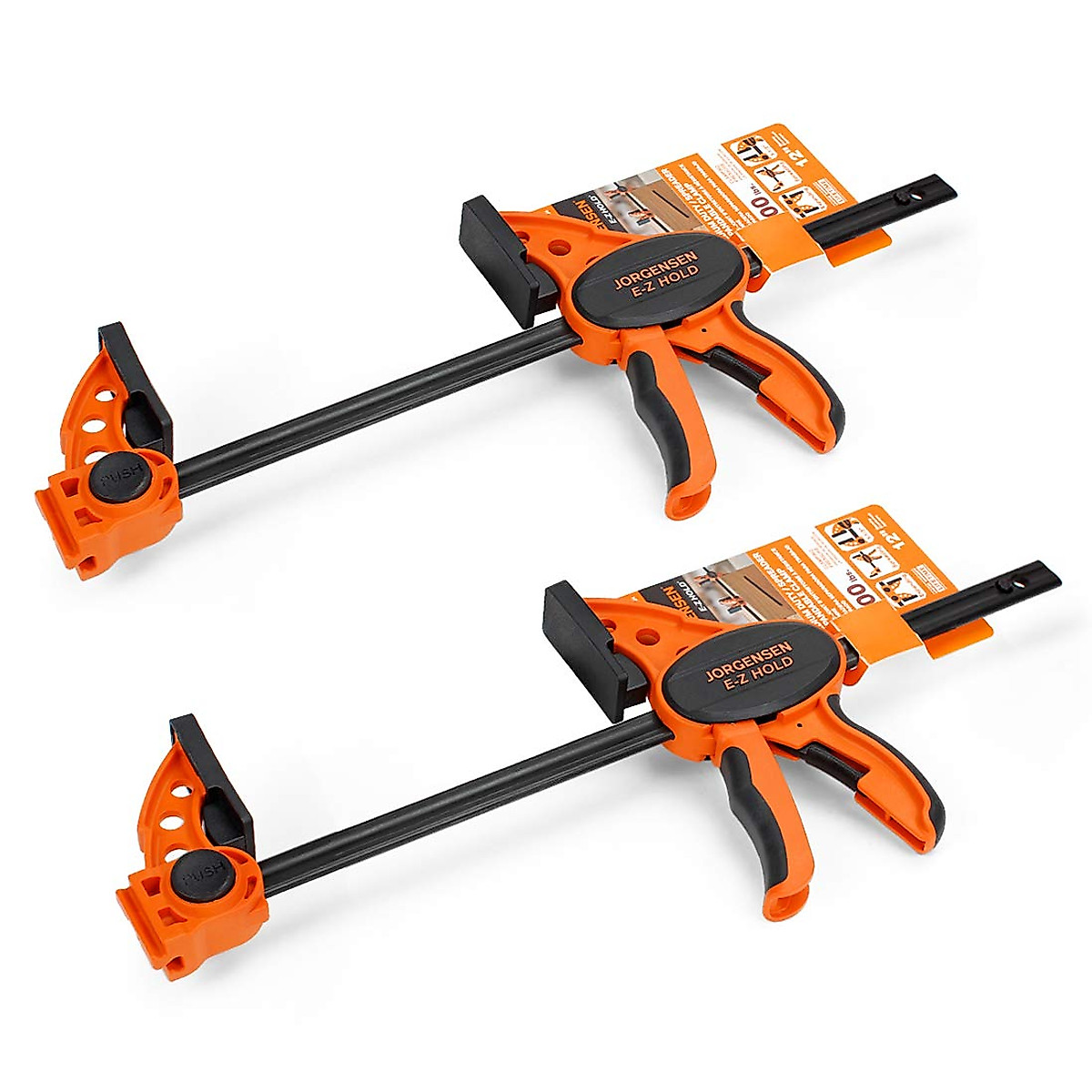 JORGENSEN 2-pack Ratchet Bar Clamps Set, Medium Duty, 12-inch One Hand Clamp, E-Z Hold Expandable Spreader