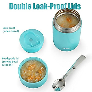 Adorever 17oz/ 25oz Thermos for Hot Food with Spoon, Leakproof Lunch Thermos for Kids Adults, Soup Thermos Vacuum Insulated Food Jars, Blue
