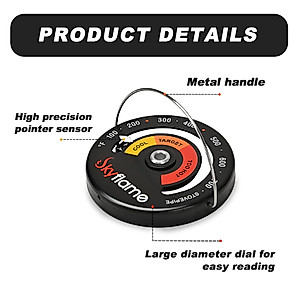 Skyflame Wood Stove Thermometer, Magnetic Chimney Flue Pipe Meter with Large Dial for Keeping Your Wood/Gas/Pellet Stoves from Overheat by Wood Burning