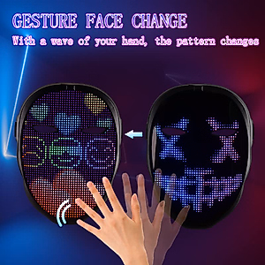 Led Mask With Programmable,Costume Bluetooth Face Mask, Light Up Scream Halloween Cosplay Masquerade For Adults(Rechargeable)