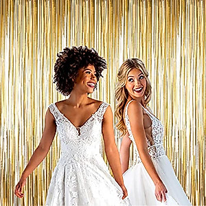 HalloweenDecorate 4 Pack Champagne Gold Foil Fringe Curtain Backdrop, 3.28Ft x 8.2Ft Metallic Tinsel Streamer Curtains for Party, Photo Booth Props, Birthday, Graduation Decoration Party Supplies