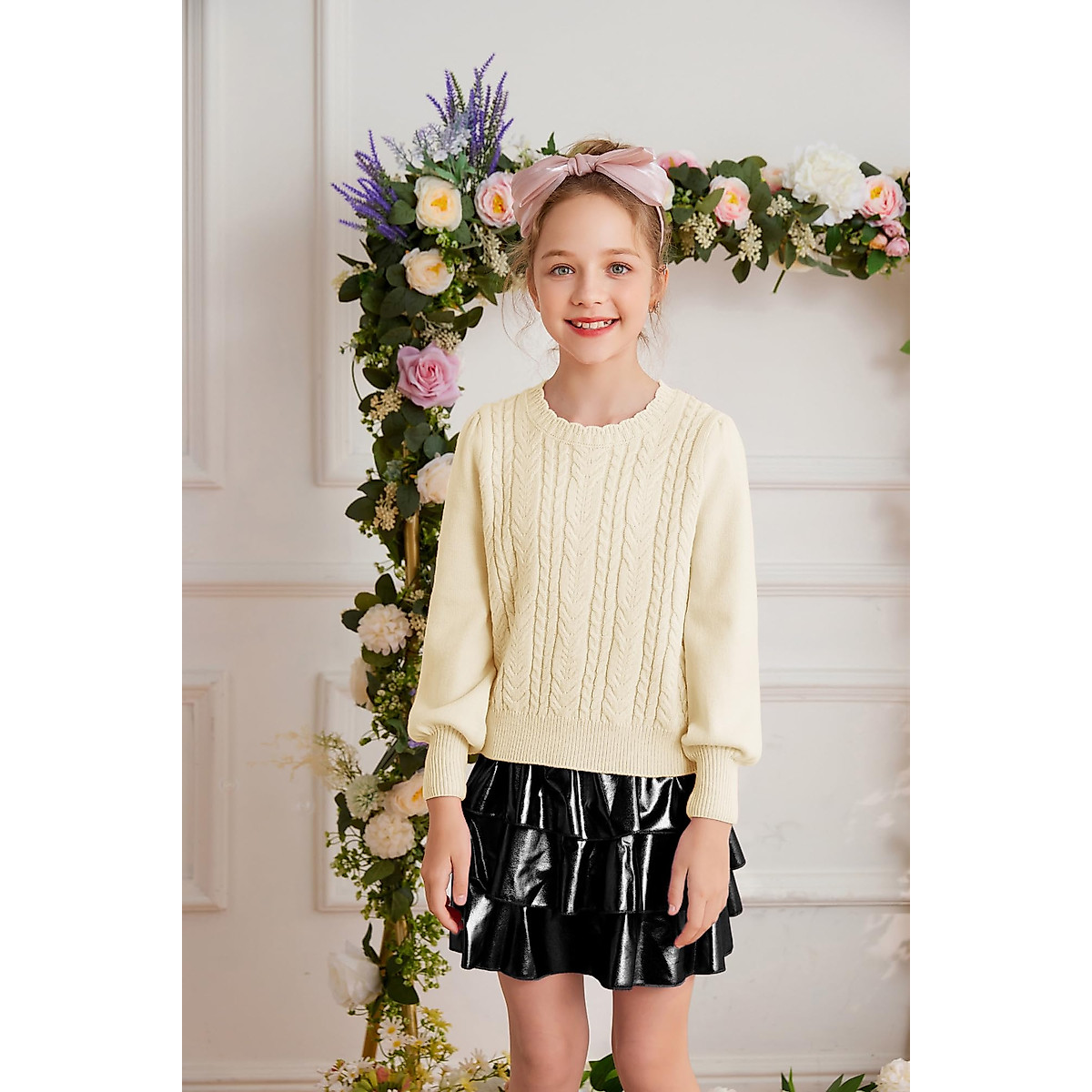 GRACE KARIN Sweater for Teen Girls 12-14 Crew Neck Pullover Apricot Sweaters Fall Winter