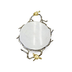 Vespa 17" Branch with Birds Decorative Round Marble Tray, White Marble