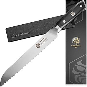 KESSAKU Serrated Bread Knife - 8 inch - Dynasty Series - Razor Sharp Kitchen Knife - Forged ThyssenKrupp German High Carbon Stainless Steel - G10 Garolite Handle with Blade Guard