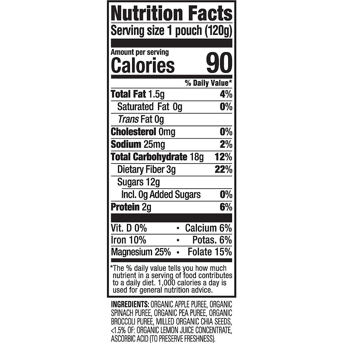 HAPPYTOT Organics Super Foods Stage 4, Apples Spinach Peas & Broccoli + Super Chia, 4.22 Ounce Pouch (Pack of 16) packaging may vary