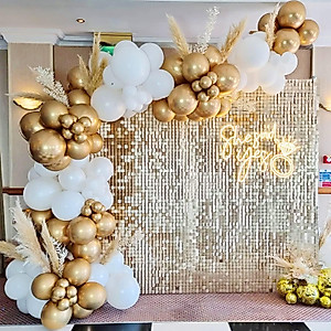 PNSFNE White and Gold Balloon Garland Arch Kit with Long Balloons, 5 10 12 18 inch Matte White Metallic Gold Confetti balloons for Wedding Engagements Birthday Graduation Anniversary Party Decorations