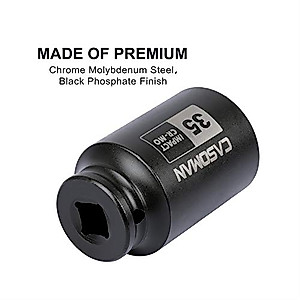 CASOMAN 1/2" Drive x 35 mm Deep 6 PT Impact Socket, CR-MO, 1/2-inch Drive 6 Point Axle Nut Socket for Easy Removal of Axle Shaft Nuts (35MM)