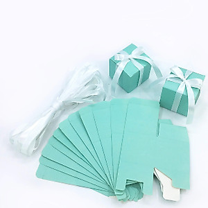 Small Cube Turquoise Candy Treat Boxes Bulk Teal Blue Gift Boxes Wedding Favors Baby Bridal Shower Birthday Party Boxes Supplies, 50pc (Aqua Blue)