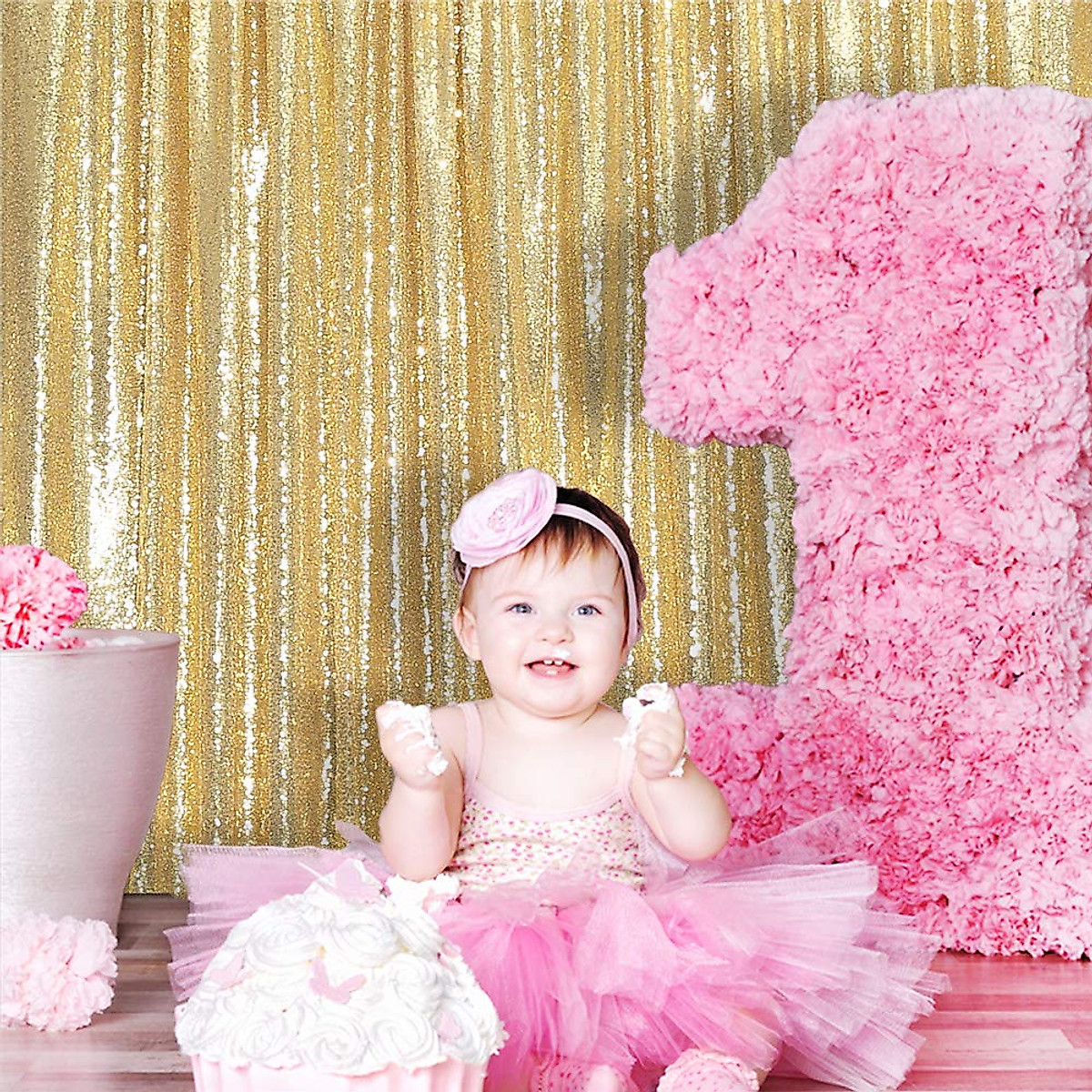 Eternal Beauty Gold Sequin Backdrop, 6x8 Ft Glitter Background Curtains for Shimmer Photography Party Wedding Birthday Back Drop Decor