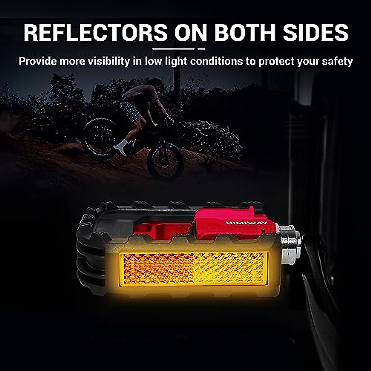 Himiway Folding Bike Pedals with Reflective Strips, Aluminum Alloy Bicycle Foldable Pedals, 9/16 inch Non-Slip Wide Platform Cycling Pedals for Folding Bike, BMX Bike, MTB Bike, Road Bike
