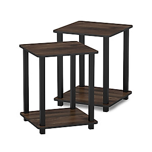 Furinno Simplistic Set of 2 End Table, Columbia Walnut/Black