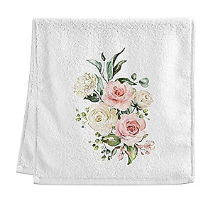ALAZA Pink Rose & Hydrangea Flower Towels 100% Cotton Hand Towel for Bathroom 16 x 30 inch, Absorbent Soft & Skin-Friendly, 2 Pieces