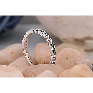 Dazzlingrock Collection Round Blue & White Diamond Miligrain Edge Wedding Eternity Band for Women in 14K White Gold, Size 7