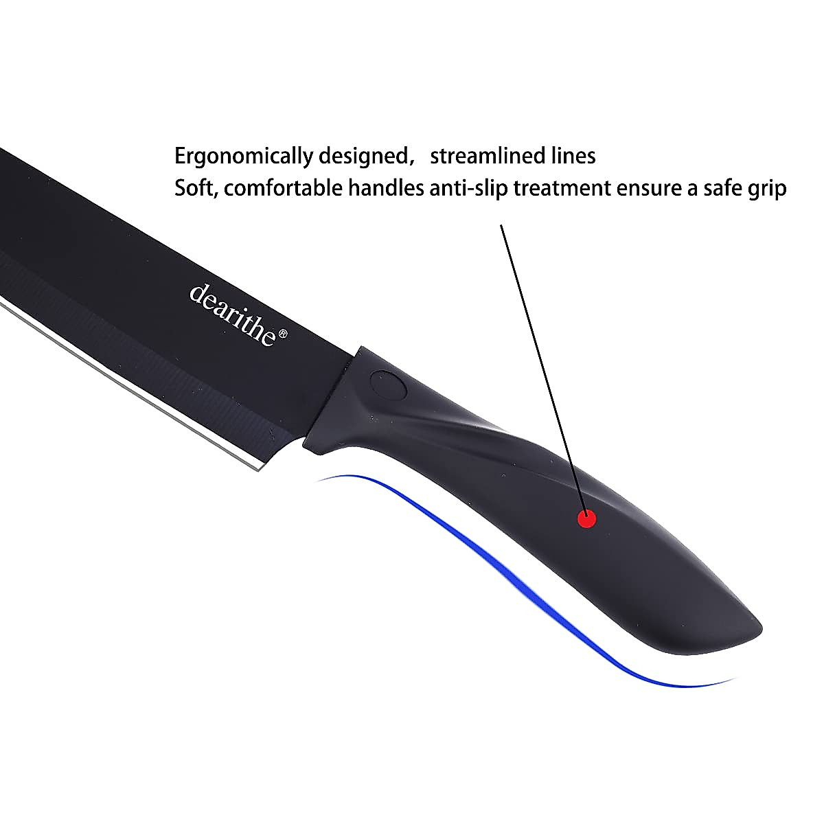 dearithe Kitchen Knife Set 7 Piece, High Carbon Stainless Steel Knife Block Set with Knife Sharpener, Professional Chef Knife Set with Acrylic Stand,Non stick coating for Anti-rusting and Sharp