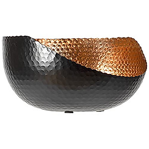 Red Co. 10 inch Decorative Hand-Hammered Aluminum Slant Cut Centerpiece Bowl, Black/Copper
