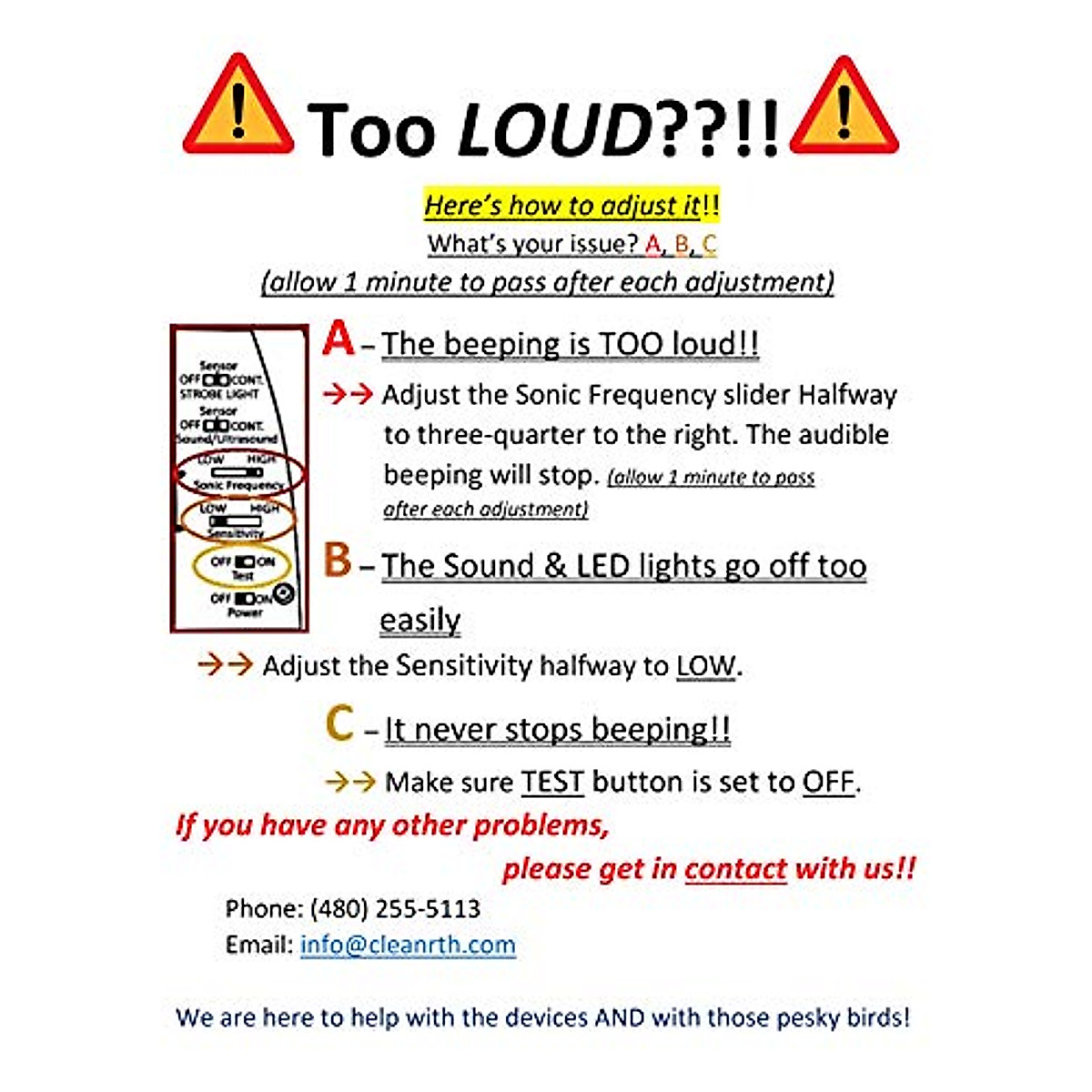 Cleanrth TSBR620 Super Advanced Sonic/Ultrasonic Bird Repeller w/Triple Scan Technology