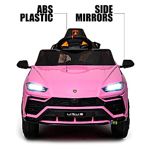 Ride On Toys for Girls – Americas Toys Ride On Cars with Remote Control – 12V Electric Kids Car w/ 4 Wheels Suspension, Open Doors, Lights, Leather Seat, Music, Horn, Compatible with Lamborghini Pink
