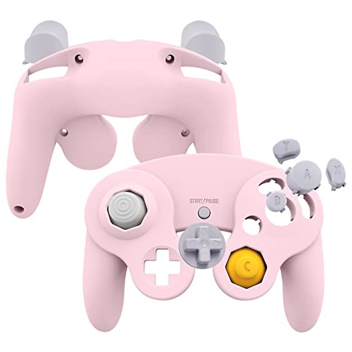 eXtremeRate Cherry Blossoms Pink Faceplate Backplate for Nintendo Gamecube Controller, Soft Touch Replacement Housing Shell Cover w/Buttons for Nintendo Gamecube Controller - Controller NOT Included