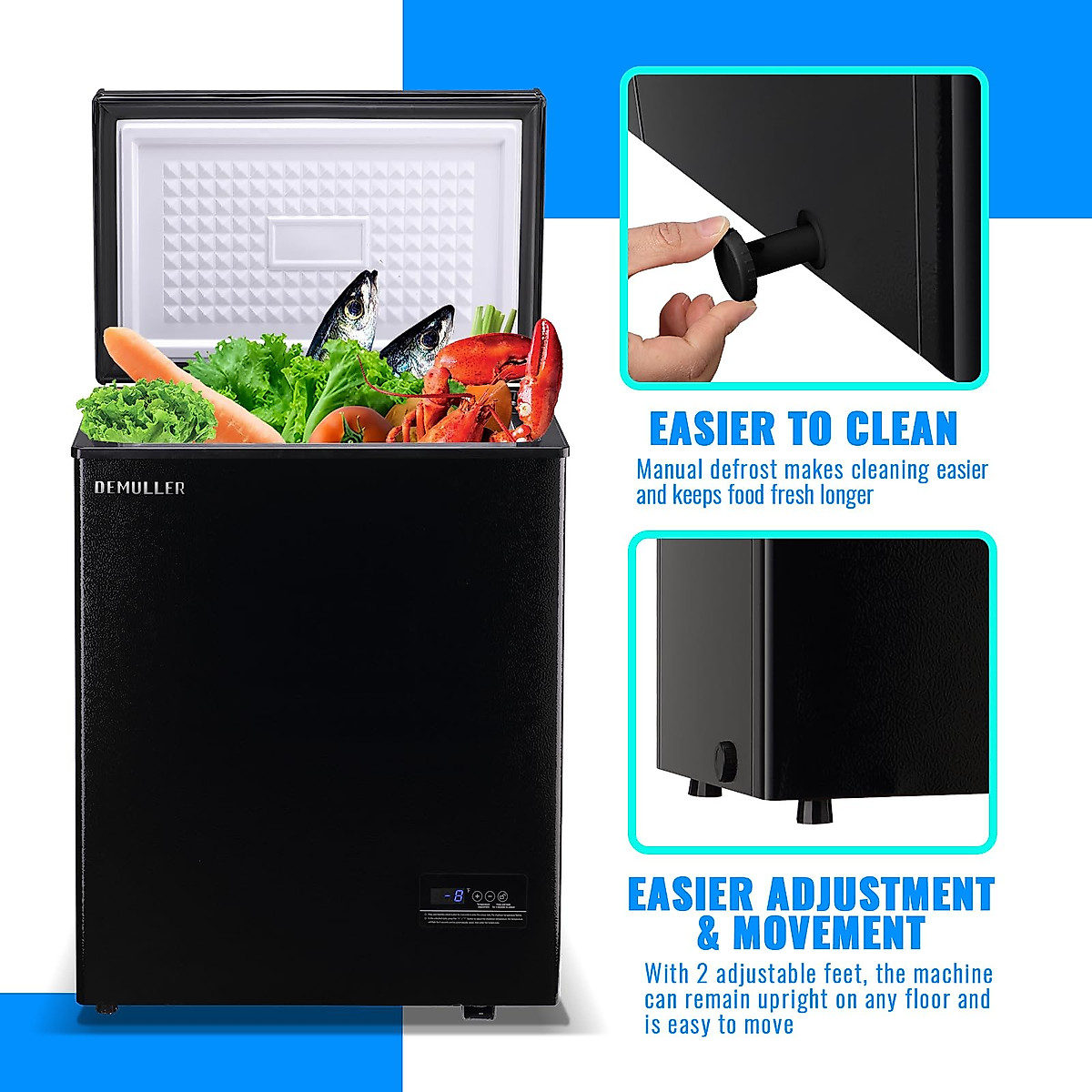 Chest Freezer 3.5 CU.FT DEMULLER Compact Deep Freezing Machine with Electronic Temperature Control (Accurate to 1 ℉) Freestanding Small Fridge Freezer with 2 Removable Storage Baskets Black