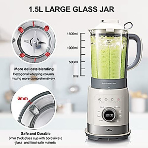Bear Blender, 1500 Peak Watts Professional Countertop Blender for Kitchen, Blender for Shakes and Smoothies with 51 Oz Glass Jar,Auto-Programs Functions with LED display for Ice Crush, Smoothies, Milkshakes and Autonomous Clean