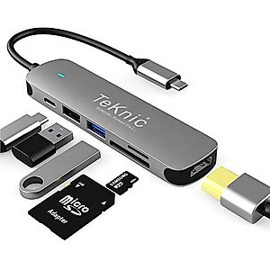 USB C HUB Adapter 6 in 1 with USB 3.0 Connections 4K-HDMI 60wPD SD/TF Card Reader Laptop Docking Station MacBook