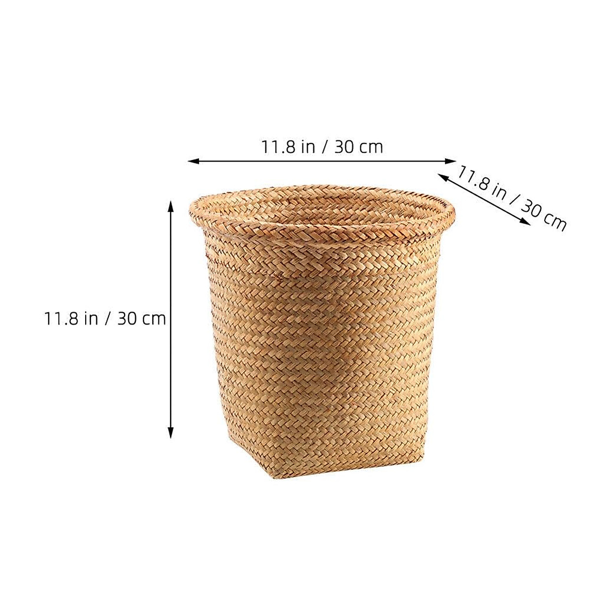 GANAZONO Straw Woven Trash Can, Wicker Waste Bin 12 Inch Small Handmade Planter Rustic Flower Pot Round Waste Basket Farmhouse Garbage Can for Bathroom Desktop Rubbish