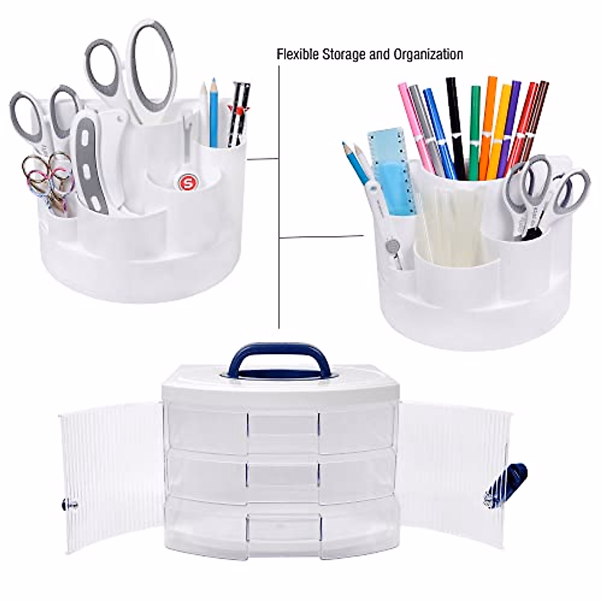 SINGER Sew-It-Goes Spin & Go Multipurpose Sewing Storage Container and Craft Organizer with Removable Drawers, Built-in Peg Board