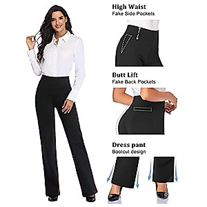 Tapata Women Dress Pants 32" High Waist Stretchy Bootcut Pants Tall, Petite, Regular for Office Work Business Black L/14