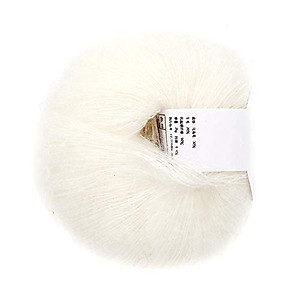 Popular Multi Color Soft Mohair Fiber Long Angora Wool Hand Knitting Yarn Roving for Weave Scarves (White)