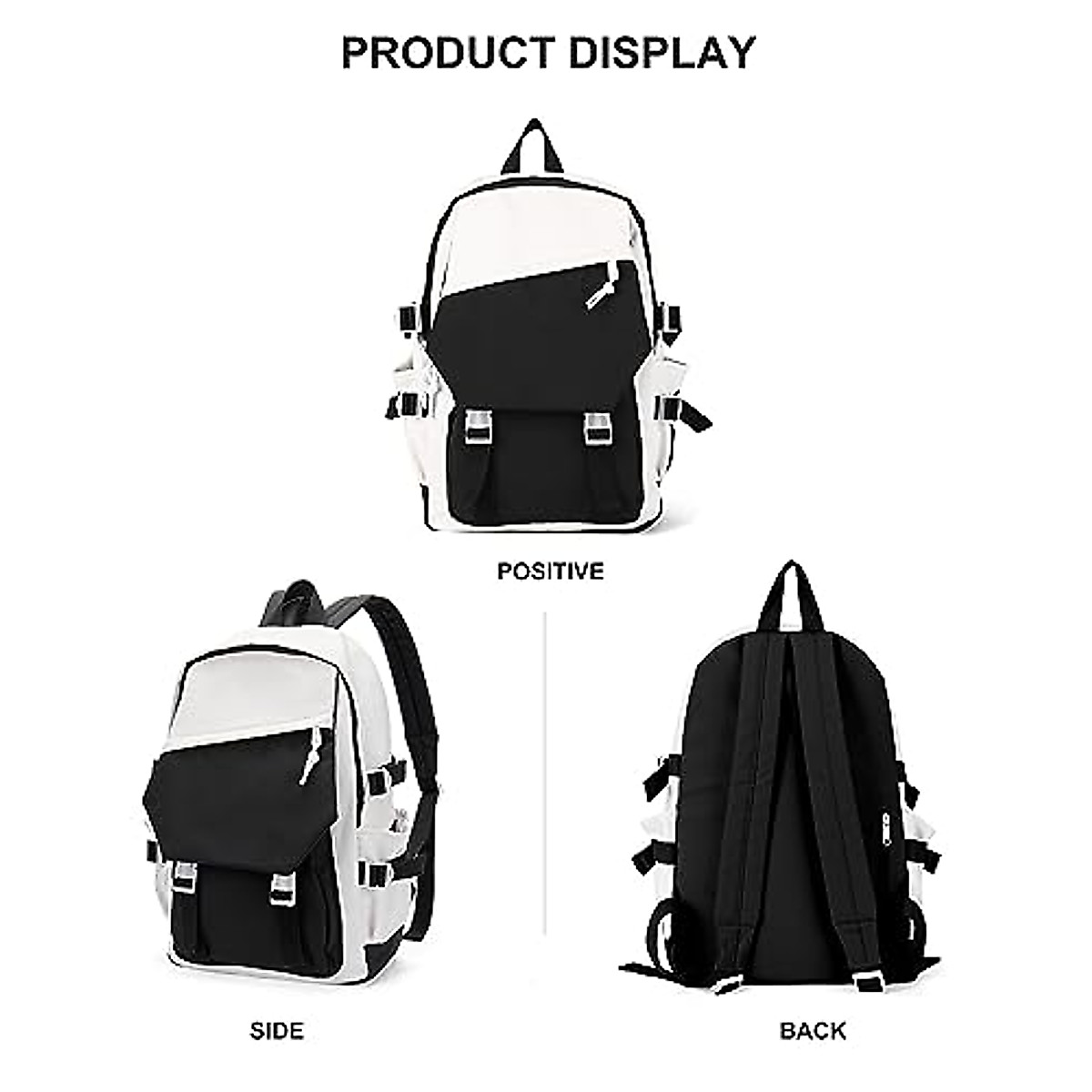 coowoz School Bag Lightweight Casual Daypack College Laptop Backpack for Men Women Water Resistant Travel Rucksack for Sports High School Middle Bookbag for girls(Black white)