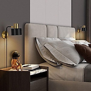 VUCICA Rotatable Gold Wall Lamp with Plug in Cord and Switch Plug in Wall Sconce Black Bedside Reading Light E27 Adjustable Modern Wall Lighting Fixture for Bedroom Bed Side Hotel Study Room