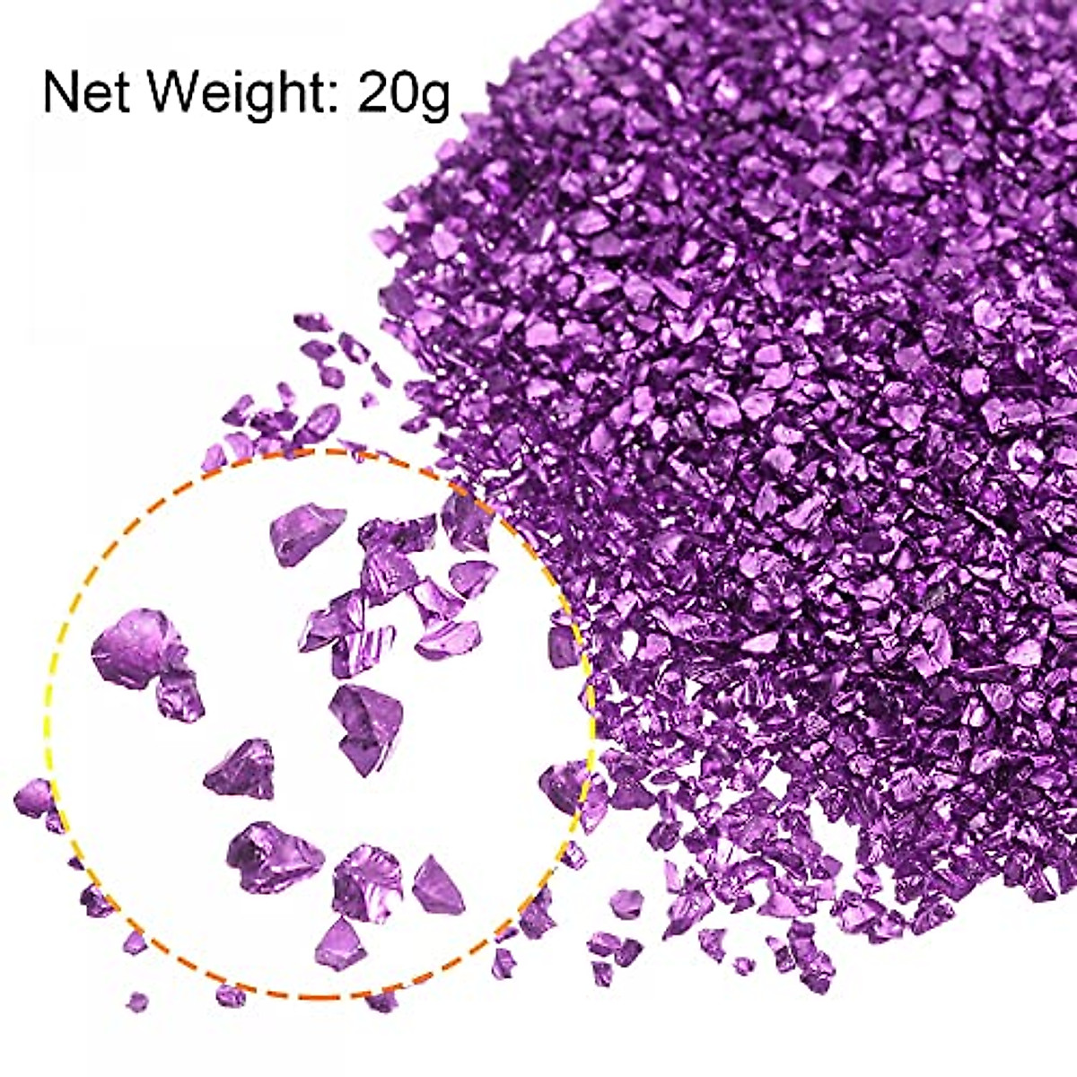uxcell 20g Crushed Glass Chips, 1-3mm Irregular Metallic Glitter Glass for Craft DIY Jewelry Vase Filler Epoxy Resin Decoration Purple