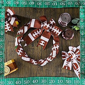 2 Rolls 13 Yards Football Wired Edge Ribbon, 2.5 Inch Brown White Burlap Homecoming Mum Ribbon for Football Sports Gift DIY Wrapping Floral Arrangement Craft Supplies