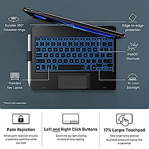 typecase Touch iPad 9th Generation Case with Keyboard (10.2", 2021), Multi-Touch Trackpad, 10 Color Backlight, 360° Rotatable, Thin & Light for 8th Gen (2020), 7th Gen (2019), Air 3, Pro 10.5 (Black)