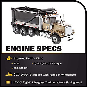 Diecast Masters Western Star 4900 SFFA Dump Truck | Tandem with Pusher Axle & OxBodies Stampede Dump Cab | 1:50 Scale Model Semi Trucks | Diecast Model by Diecast Masters 71080