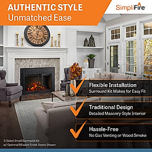 SimpliFire Electric Fireplace Insert, 35-Inch, Contemporary Front, Large Surround, Installs Into a Wood Fireplace Opening, Textured Logs, Multi-Function Remote with Timer, 1500W Heater