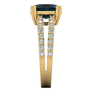 Clara Pucci 3.44ct Cushion Cut Solitaire Natural Royal Blue Topaz Designer Wedding Bridal art deco Anniversary Ring 14k Yellow Gold 7.5