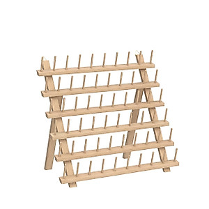 New brothread 60 Spools + 12 Spools Wooden Thread Rack/Thread Holder Organizer with Hanging Hooks for Embroidery Quilting and Sewing Threads - Mother + Baby Thread Rack