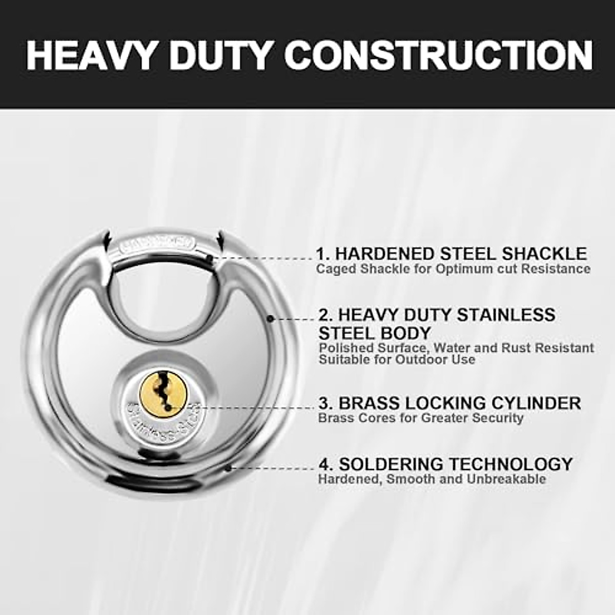 Vervida Keyed Padlock Stainless Steel Disc Lock with 3 Keys, 3/8 Inch Shackle 70mm, Heavy Duty Lock Outdoor Waterproof Storage Lock for Warehouse, Garage, Storage Locker, and Outdoors (1 Pack)