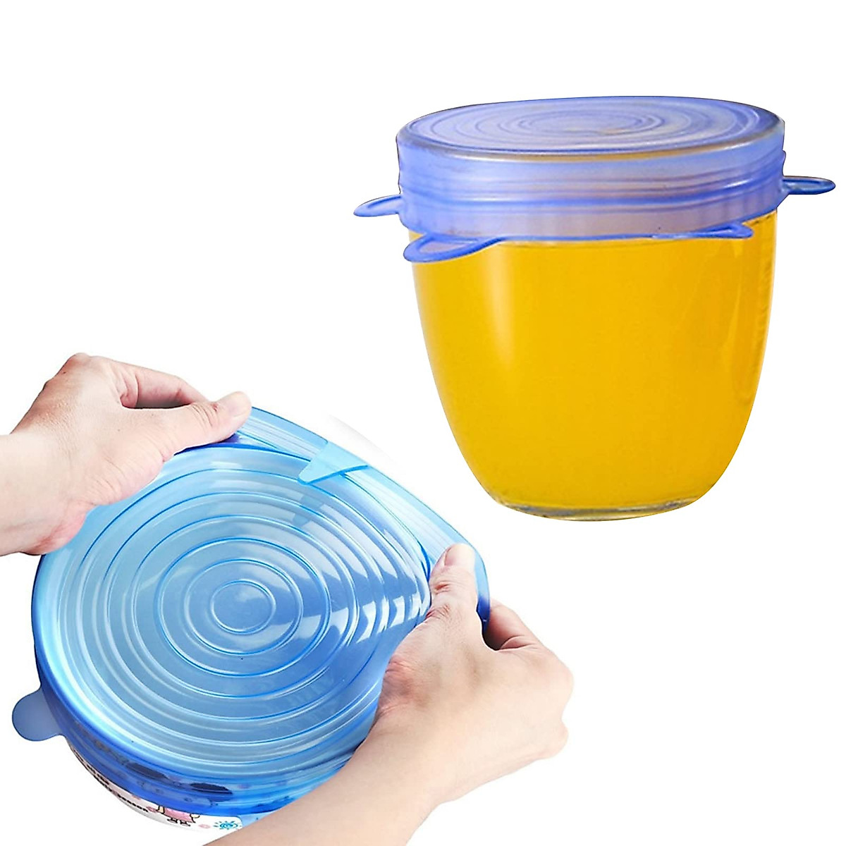 6 Pack Reusable Silicone Stretch Lids, Heat Resistant Various Sizes BPA-free Silicone Bowl Cover Fit Most Containers, Microwave & Dishwasher Use Safe(Blue)