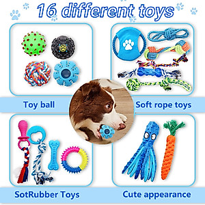 Puppy Dog Toys Set, 16pcs Dog Teething Chew Toys for Small Medium Large Dog, Dog Toys to Keep Them Busy, Interactive Dog Toothbrush Toys, Safe Training Dog Fun&Teeth Cleaning Toys (Mix Toys-16)