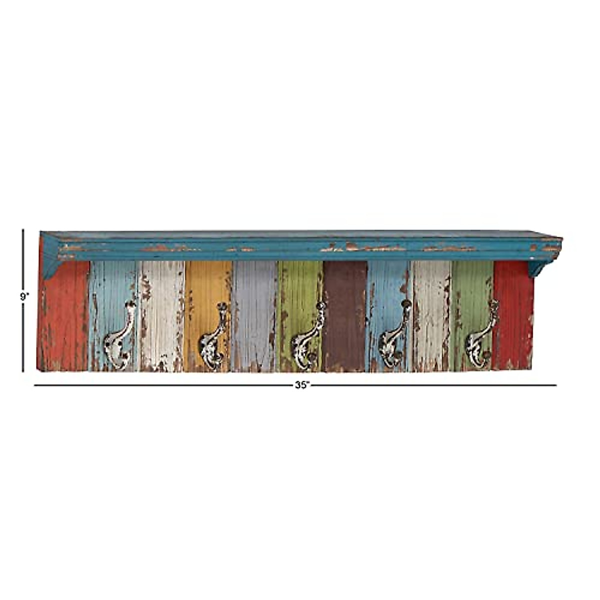 Deco 79 Wood 10 Hangers Wall Hook, 35" x 5" x 9", Multi Colored