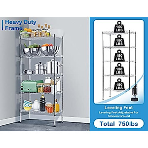 Metal Shelving, 5 Tier Wire Shelving Unit, Adjustable Strong Steel Storage Shelf, Metal Shelves, Kitchen Storage Rack, Pantry Standing Shelves for Laundry Storage 750Lbs Capacity,22" L x 12" W x 48" H
