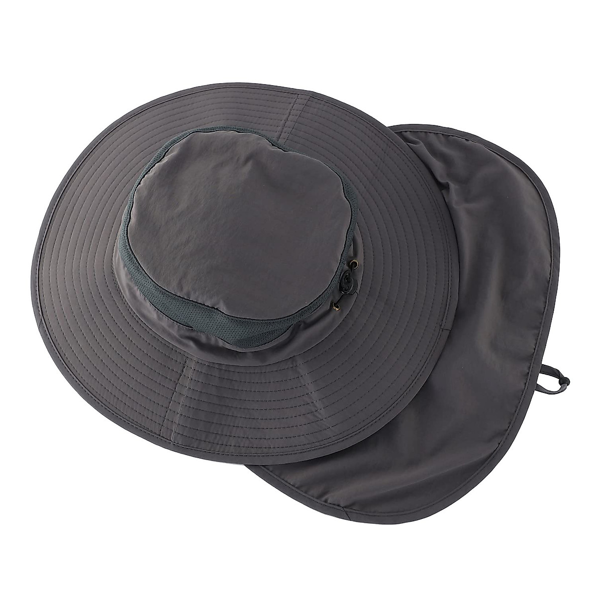 Home Prefer Outdoor UPF50+ Mesh Sun Hat Wide Brim Fishing Hat with Neck Flap (Dark Gray)