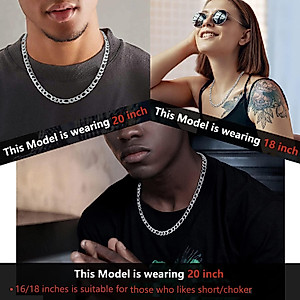 Jewlpire Silver Chain for Men Women, 5.5mm Men's Chain Necklace Stainless Steel Figaro Chain Necklaces Mens Silver Chain, 16 Inches