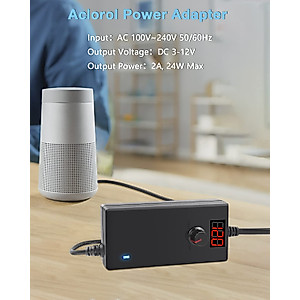 Aclorol Universal Power Adapter 24W 12V 9V 6V 5V 4.5V 3V 2A 1.5A 1A Adjustable Power Supply Charger AC/DC Adapter Converter Switching 100V-240V AC to DC 3V~12V & Polarity Converter & 14 Tips 2Amp Max